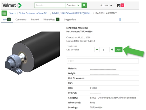 The Valmet eStore interactive parts catalog is available 24/7